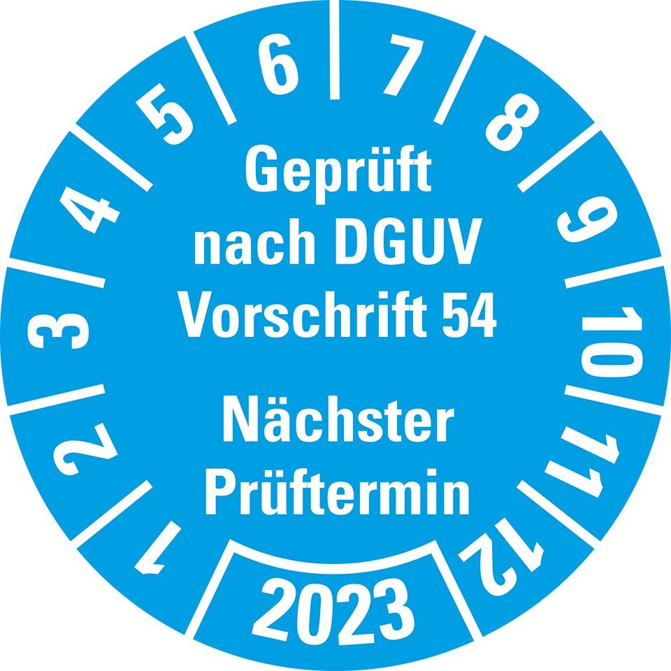 König Werbeanlagen Hinweisschild Prüfplak. Gepr.nach DGUV Vorschrift 54 2023,hellblau,Dokufolie ...