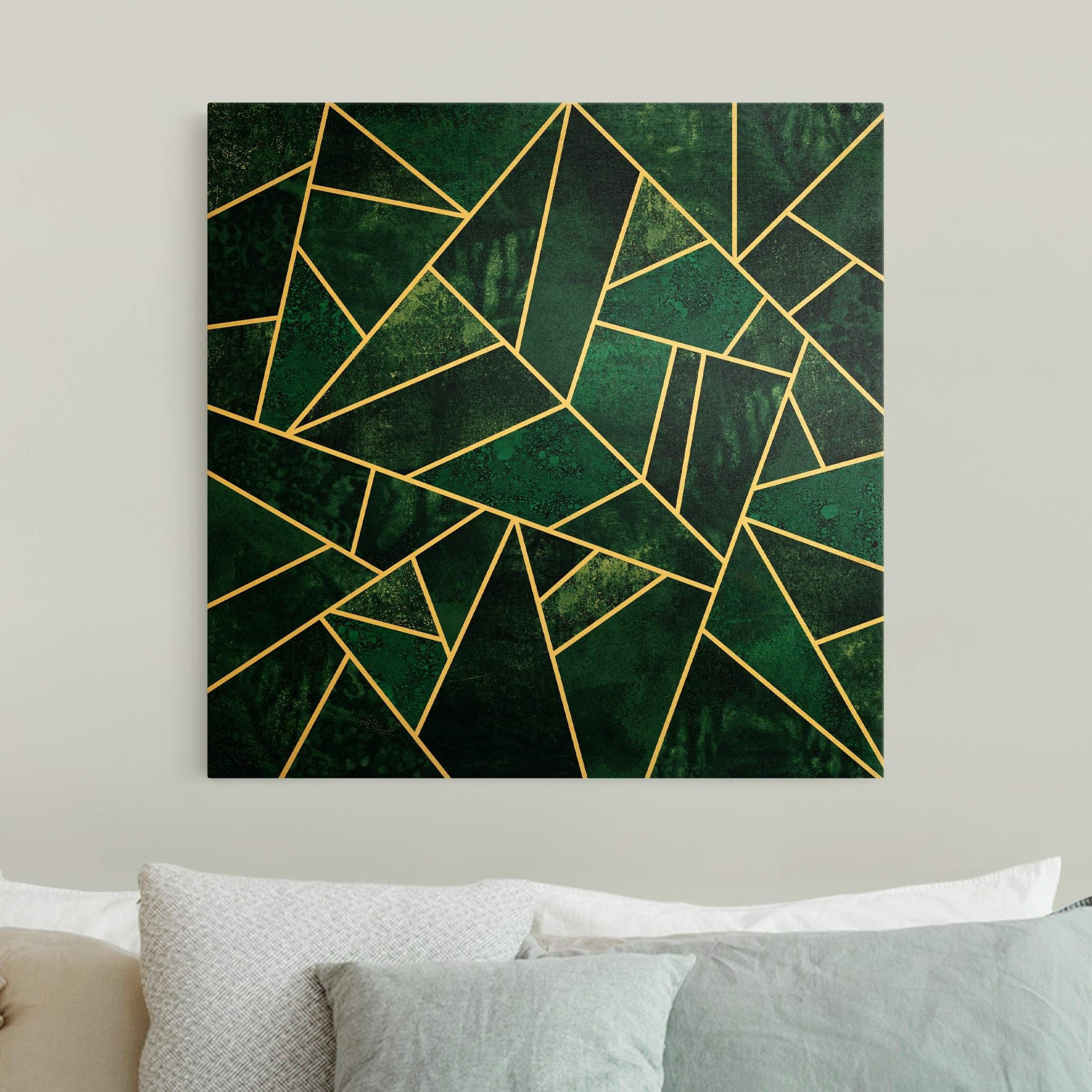 Bilderdepot24 Leinwandbild Kunstdruck Goldene Geometrie Dunkles Türkis