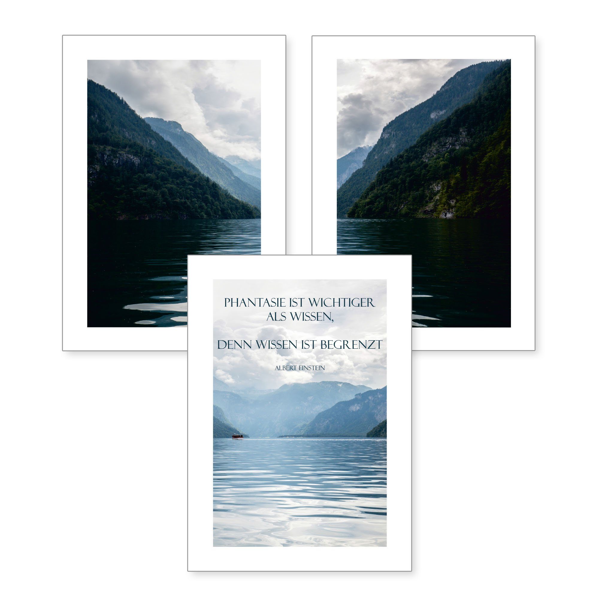 Kreative Feder Poster Natur Landschaft See Berge Zitat Set 3