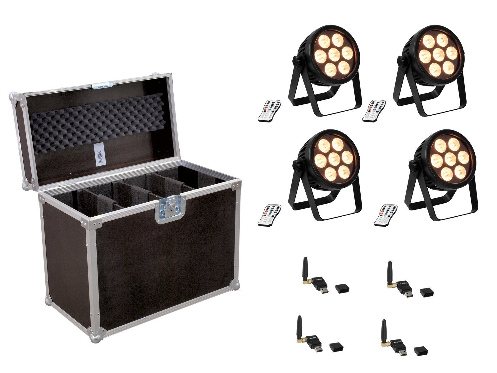 EUROLITE Discolicht EUROLITE Set 4x LED 7C-7 Silent Slim Spot + USB ...