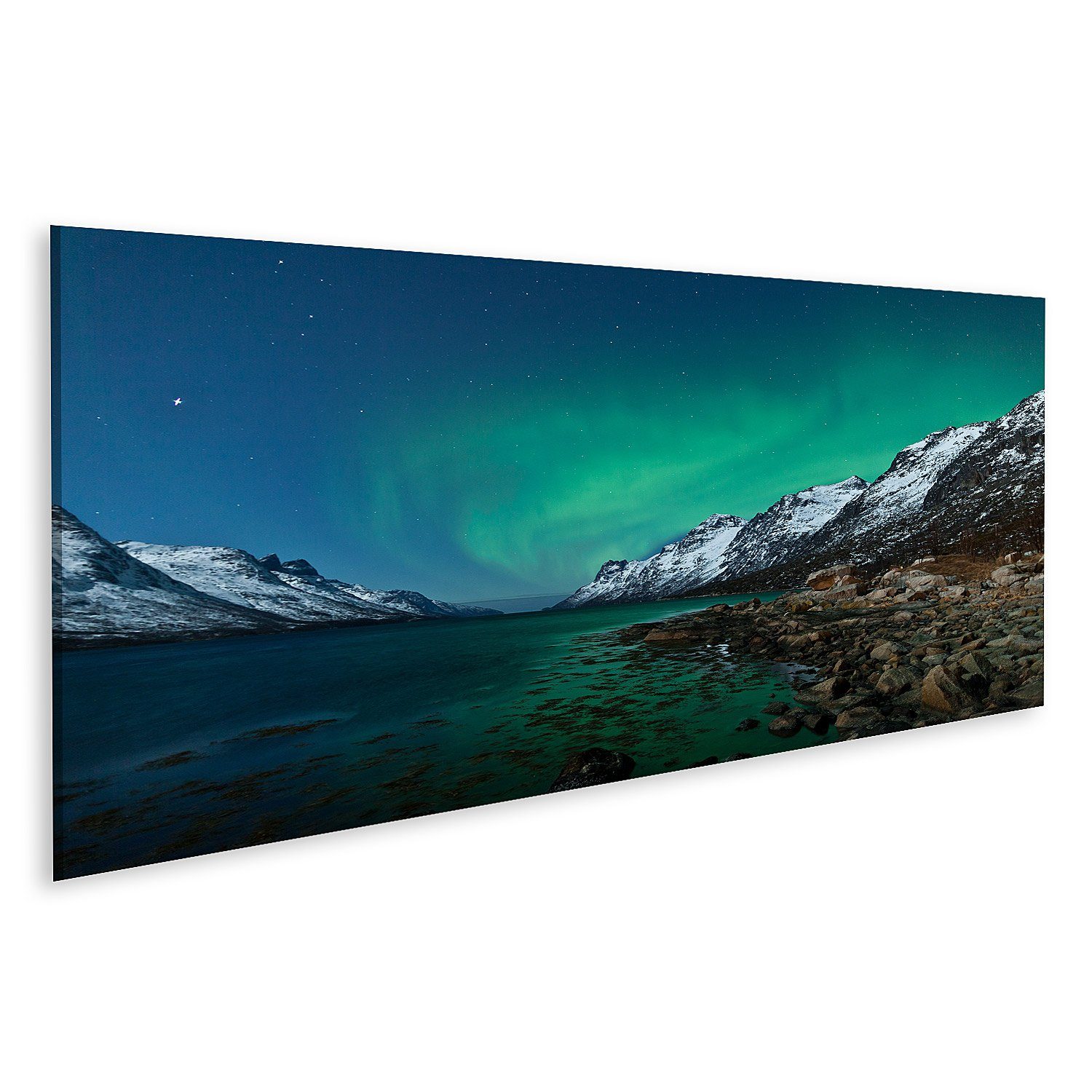 islandburner Leinwandbild »Bild auf Leinwand Aurora Borealis Nordlichter Reflexion Mit Fjorden ...