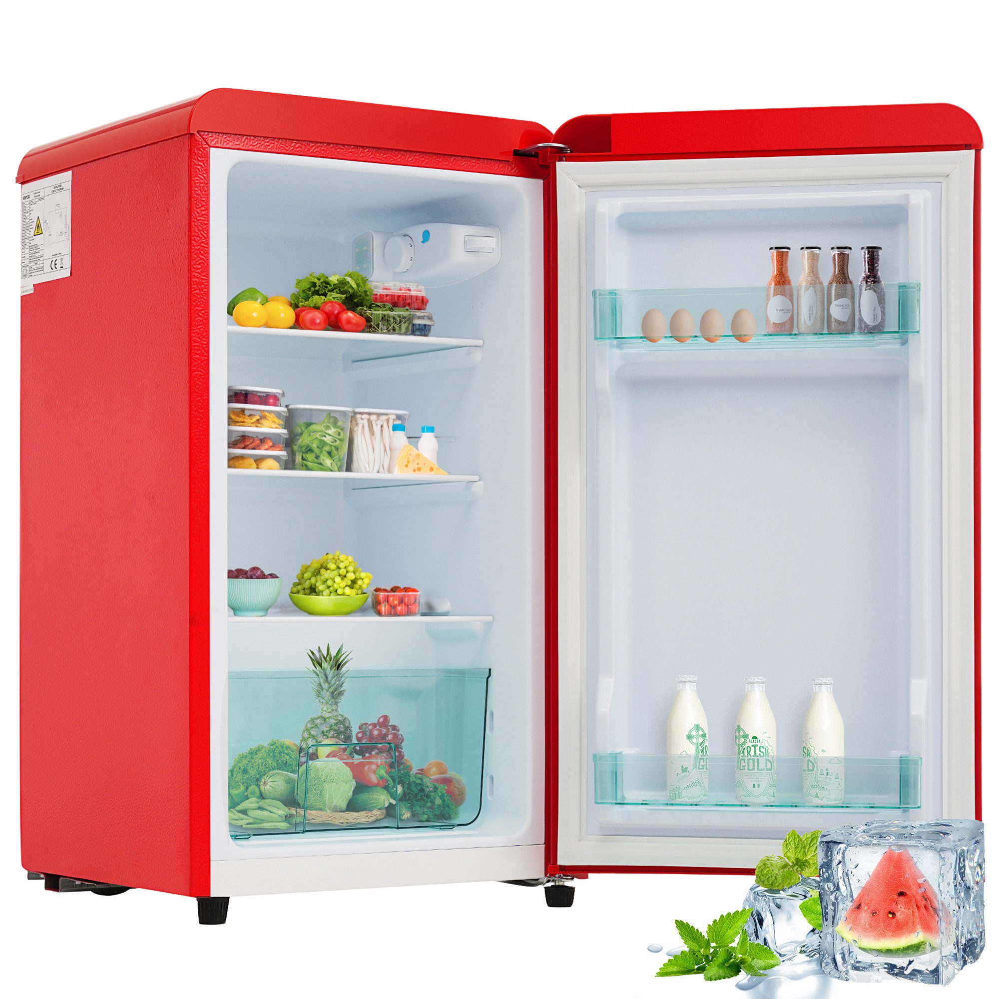 MODFU Kühlschrank 76L Single-Door Kühlschrank BL-76R, 75 cm hoch, 41 cm breit, mit LED ...