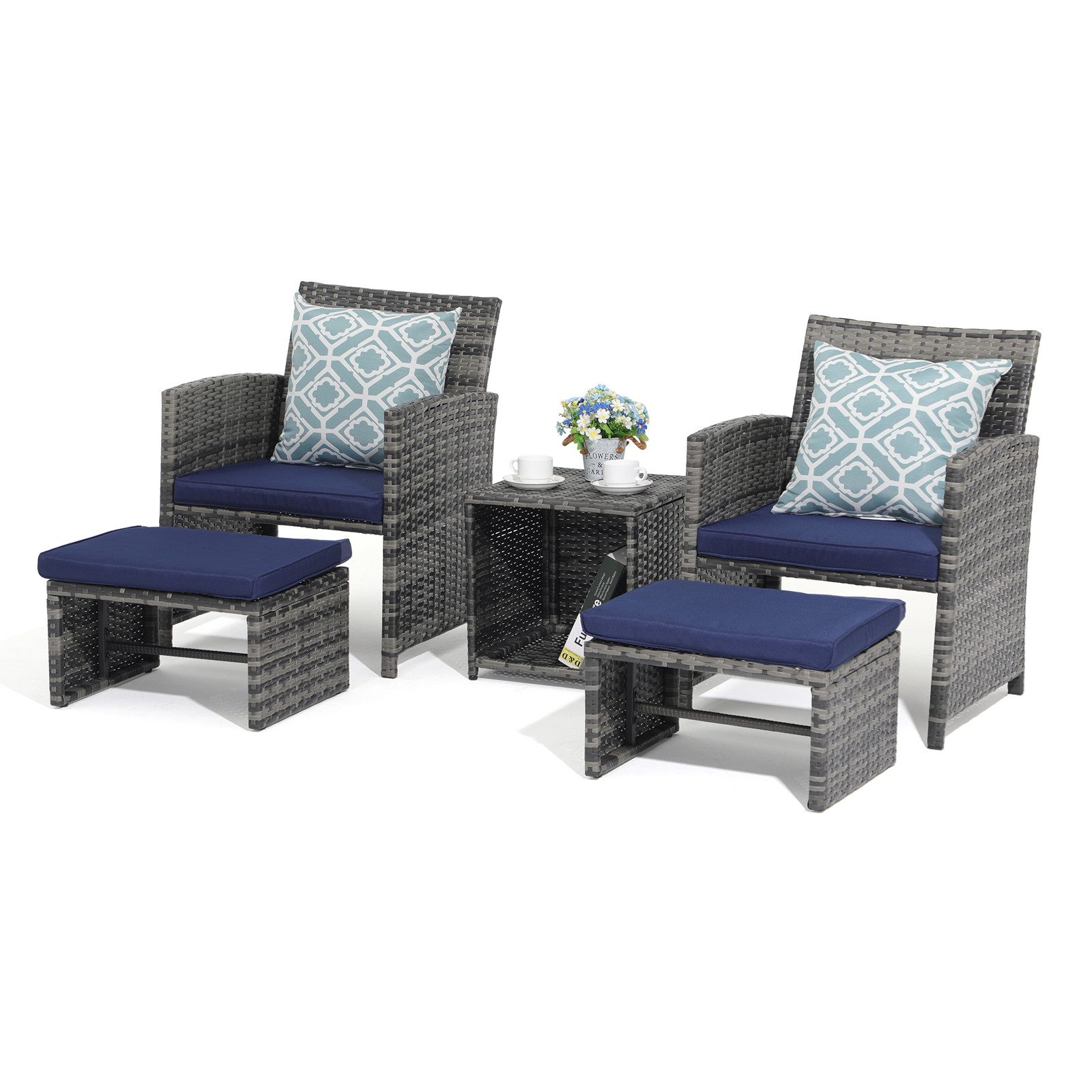Joivi Balkonset 5 Tlg Rattan Balkonmöbel Set Gartenmöbel Set