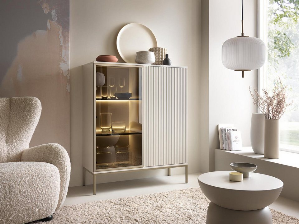 Compleo Vitrine Lino Mit Gerifflete Front Loft Stil 2 Türen