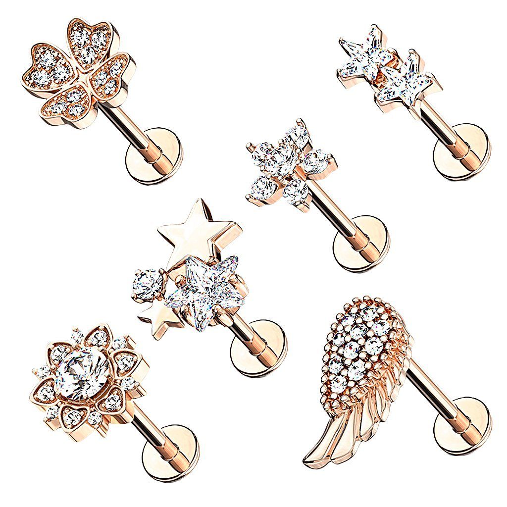 Taffstyle Piercing-Set 6er Set Tragus Knorpel Piercing Kristall Stecker ...