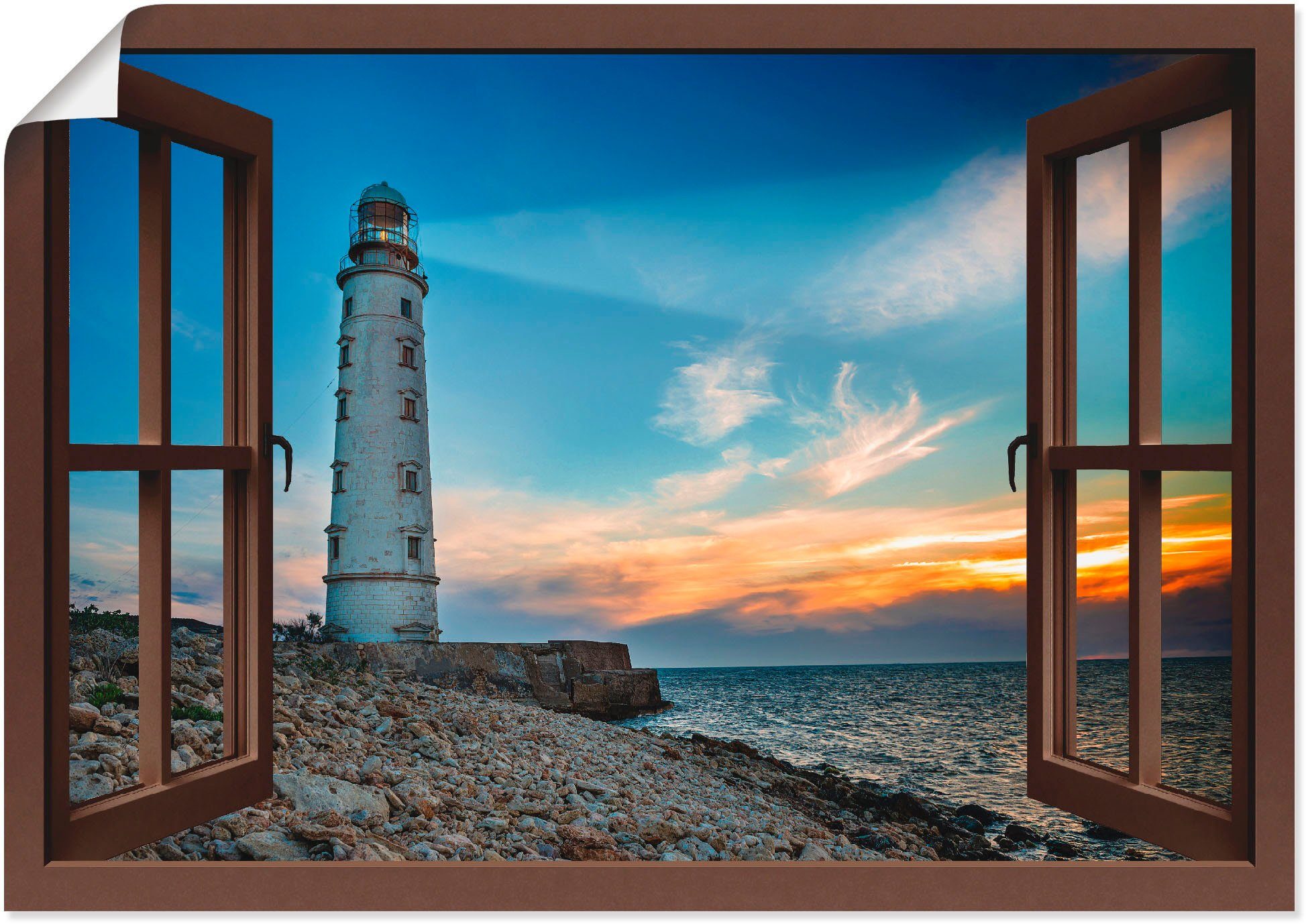 Artland Wandbild »Fensterblick Leuchtturm«, Fensterblick (1 St), in vielen Größen & Produktarten ...