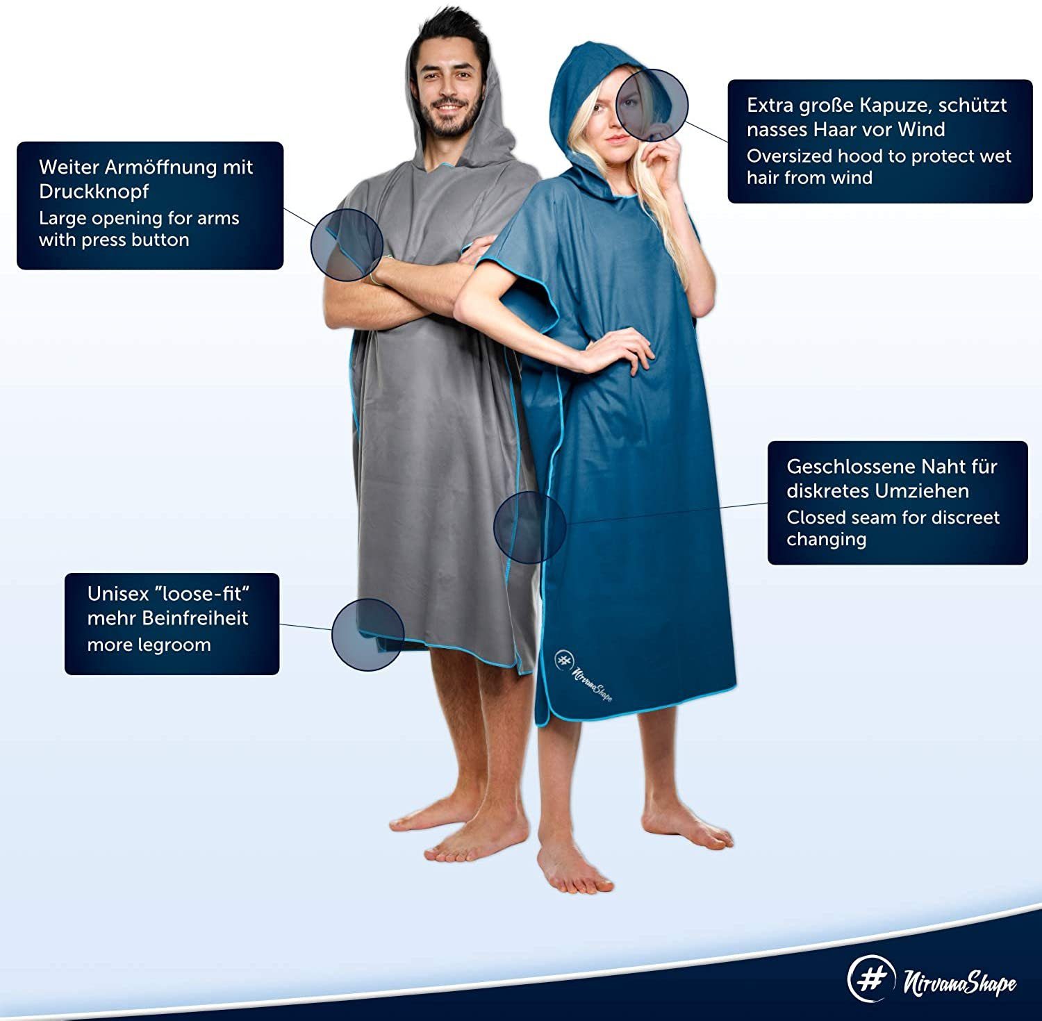 NirvanaShape Handtücher Handtuch-Poncho, Umziehhilfe & Handtuch ...