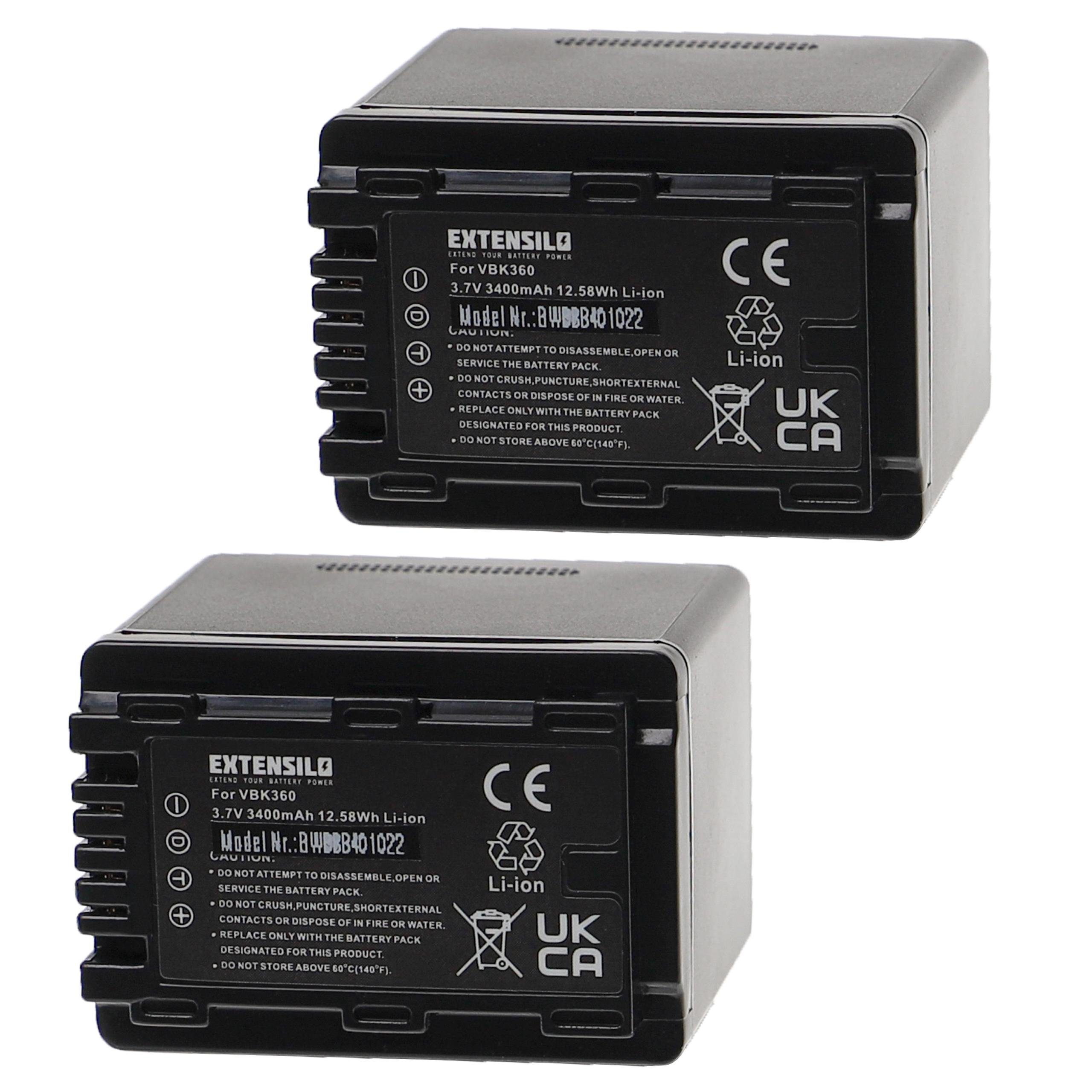 Extensilo kompatibel mit Panasonic SDR-T50K, SDR-T55, SDR-T50 Kamera-Akku Li-Ion 3400 mAh (3,7 V ...