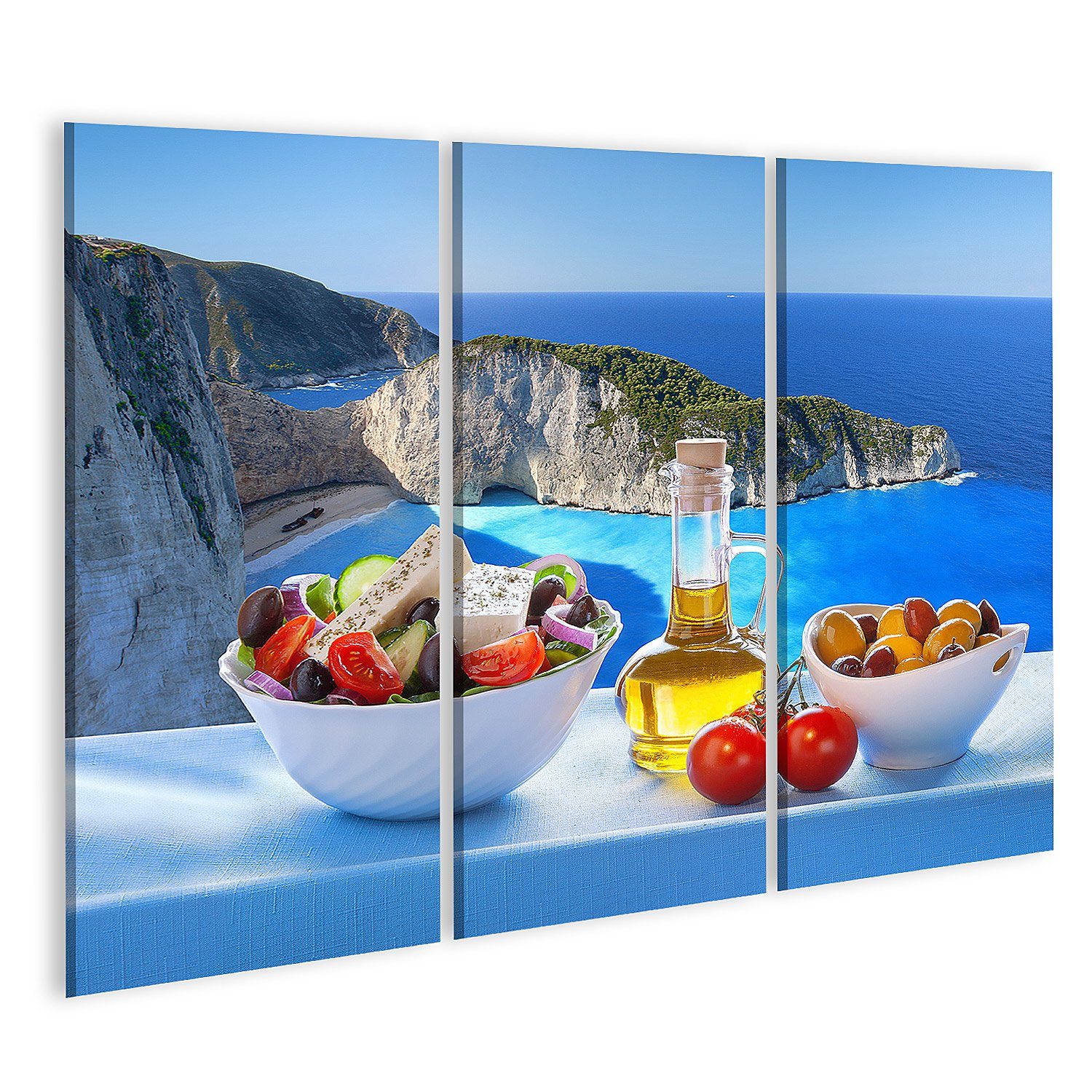 islandburner Leinwandbild Bild auf Leinwand Berühmte Navagio Strand mit griechischen Salat in Za