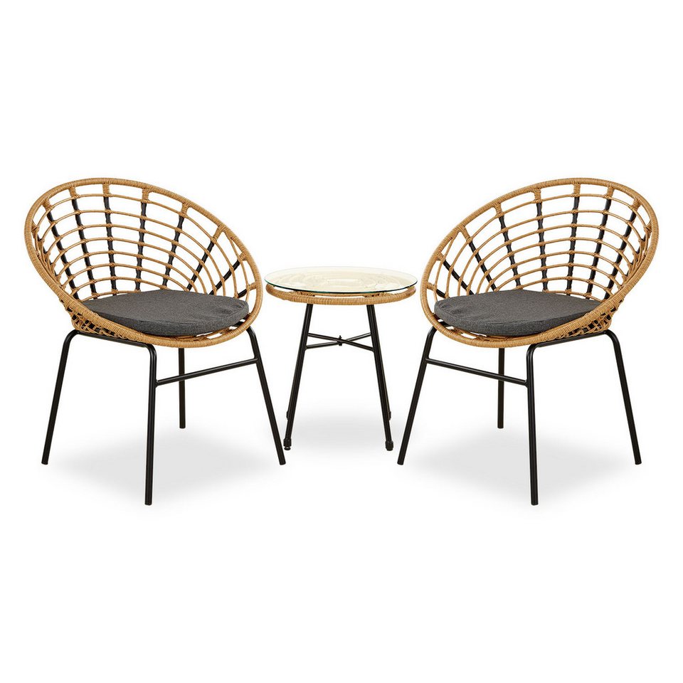 Homestyle4u Gartenlounge Set Tischstühle Möbel Rattan Natur Sessel