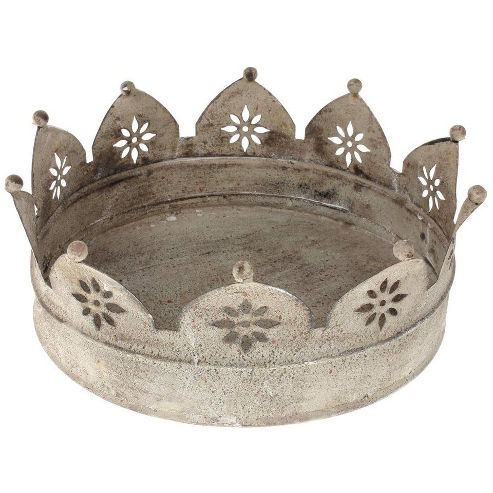 Macosa Home Pflanzschale Blumen Krone Vintage Stil Antik Grau Metall