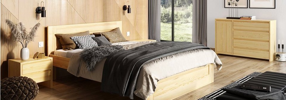 Jvmoebel Holzbett Kommode Schubladen Vollholz Möbel Schränke Neu