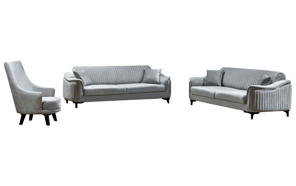 Jvmoebel Sofa Graue Sofagarnitur Sofa Luxus Garniur Sofas Sessel 331