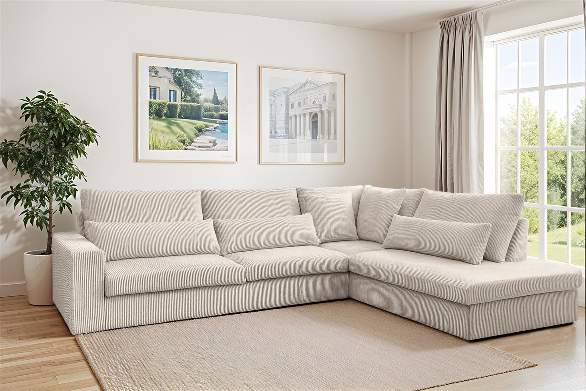 Fun Möbel Ecksofa Sofa THORA mit Ottomane in Stoff Poso, Rundumbezug ...