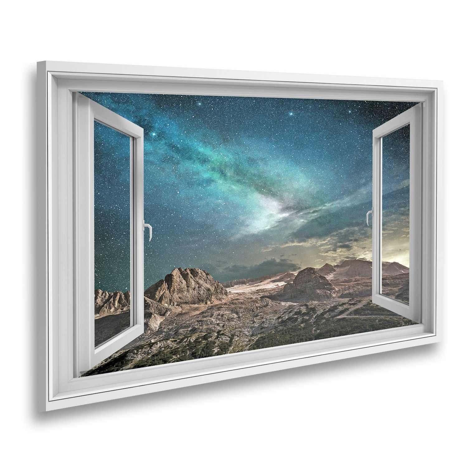 islandburner Leinwandbild Fensterblick Milchstraße im Morgengrauen auf Einer Berglandschaft Sage