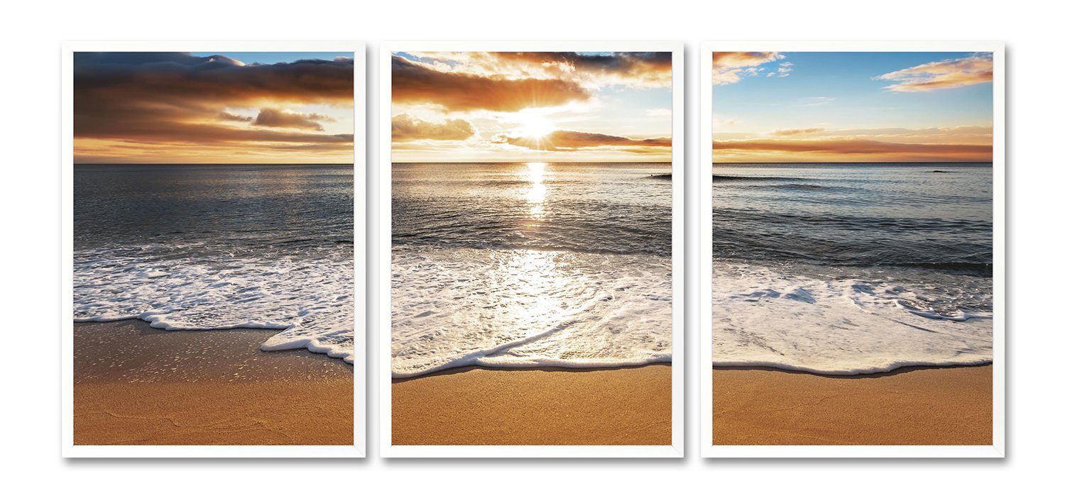 queence Bild mit Rahmen Strand - Sonnenuntergang - Meer - Gerahmter Digitaldruck - Wandbild ...