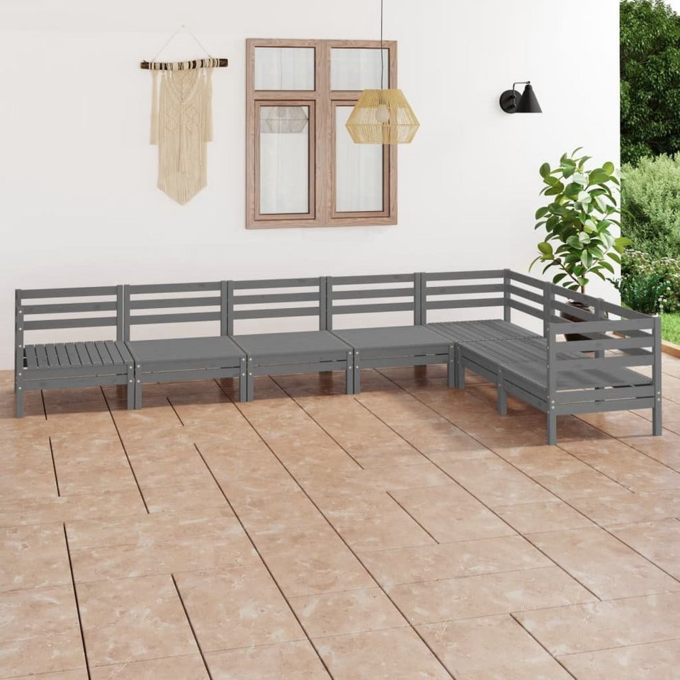 Vidaxl Gartenlounge Set 7 Tlg Garten Lounge Set Massivholz Kiefer Grau
