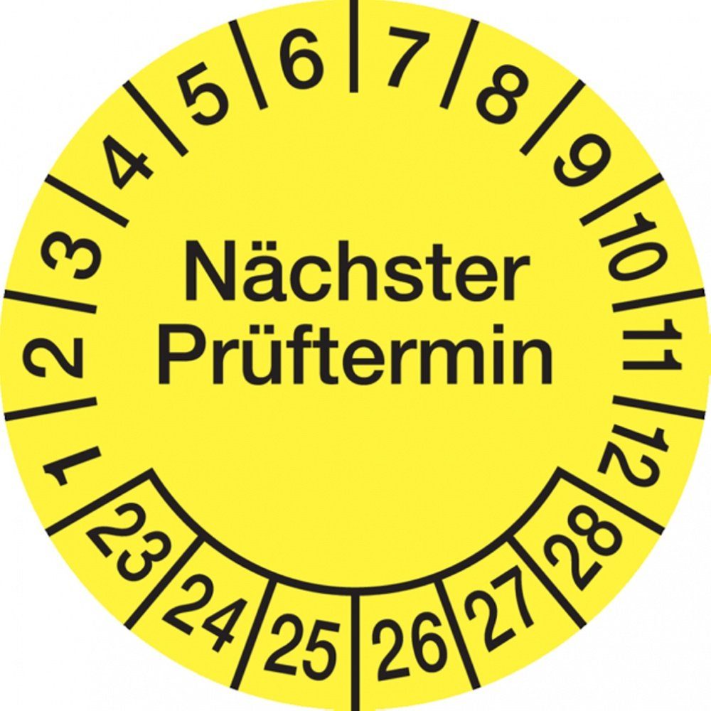 König Werbeanlagen Hinweisschild Prüfplakette, Nächster Prüftermin, Folie, gelb/schwarz, Ø60mm ...