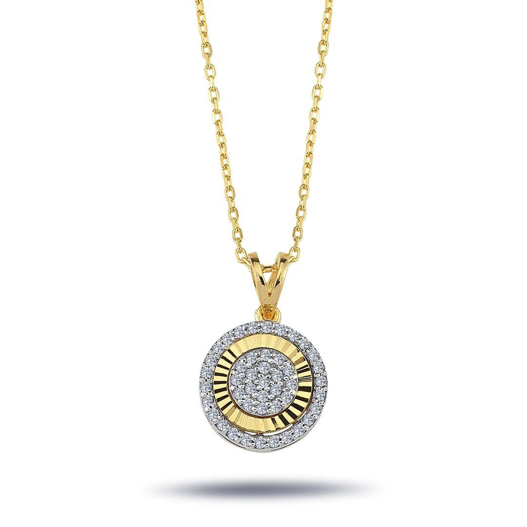 EinStein Diamant Goldkette Diamant Rund-Anhänger Brillant-Schliff Halskette Collier in 14 Karat ...