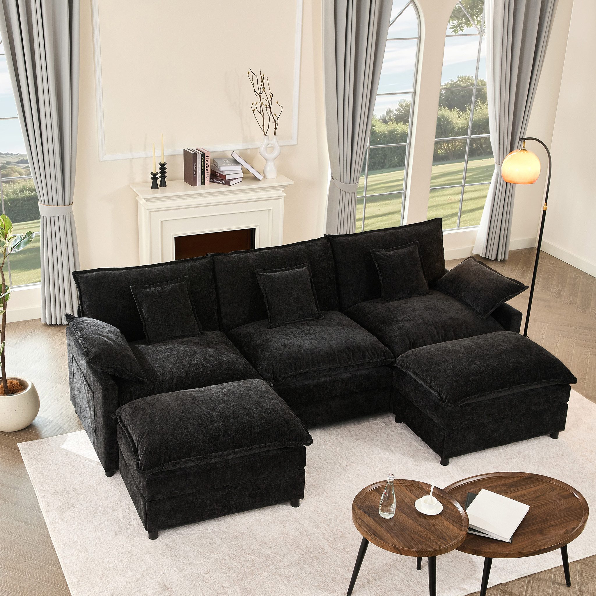 LITBIRD Sofa U-förmiges modulares 3-Sitzer Ecksofa mit Hocker im Cloud ...