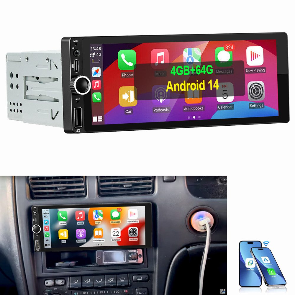 ESSGOO 7'' Android14 1 DIN 4+64G GPS NAVI SWC FM USB WiFi Bluetooth DAB+ Autoradio (FM, RDS, DAB ...