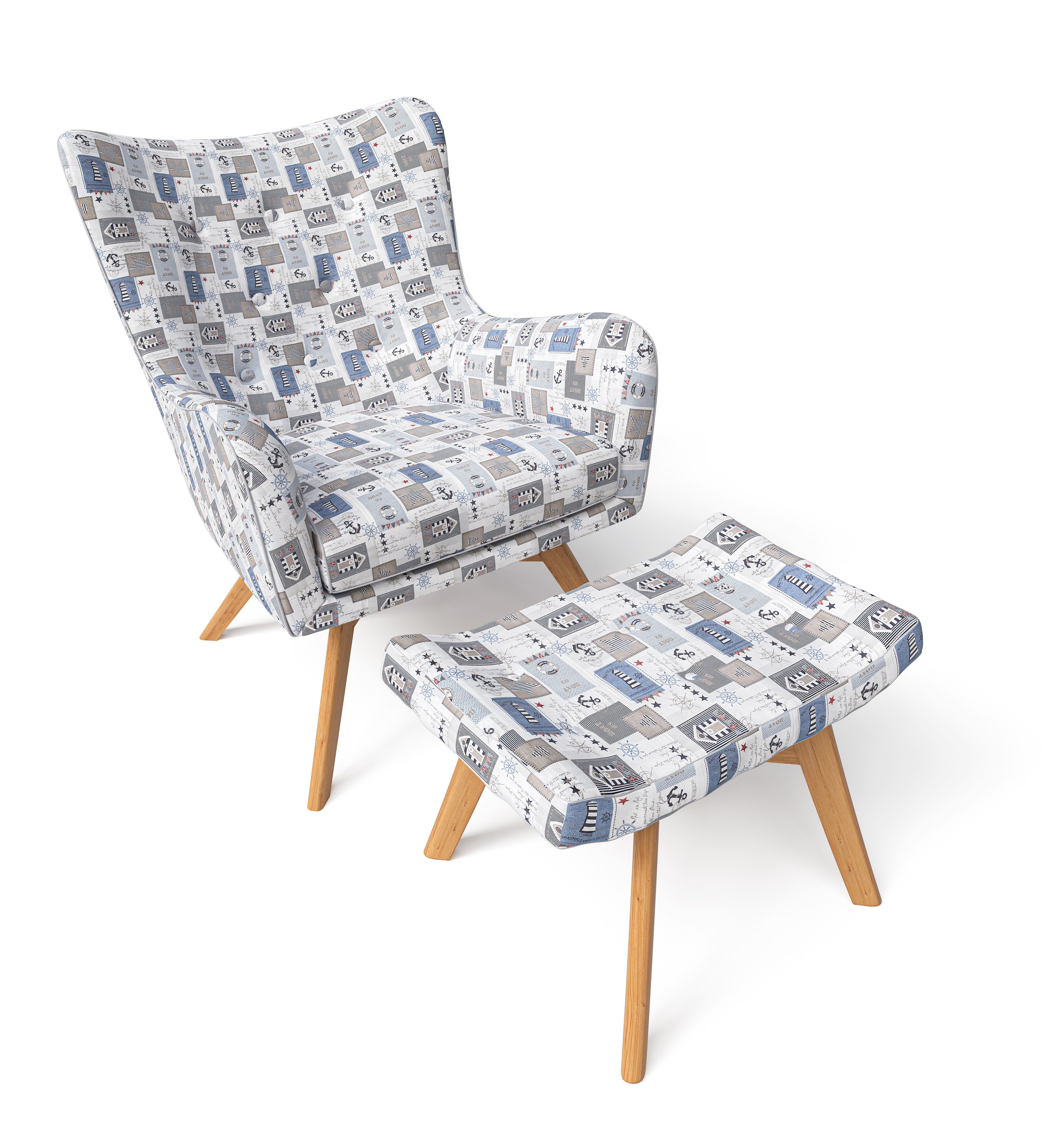Supellex Sessel Supellex Sessel mit Hocker Design Patchwork maritime Motive