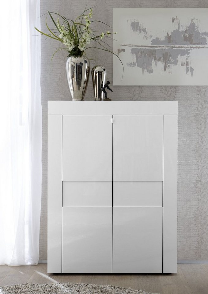 Lc Mobili Highboard In Weiss Echt Hochglanz Lackiert Mit 2 Türen Und 2