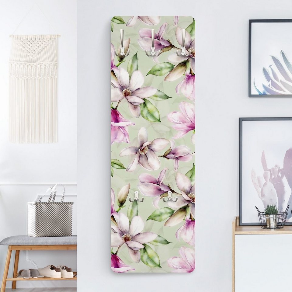 Bilderdepot24 Garderobenpaneel Pastell Aquarell Muster Magnolien