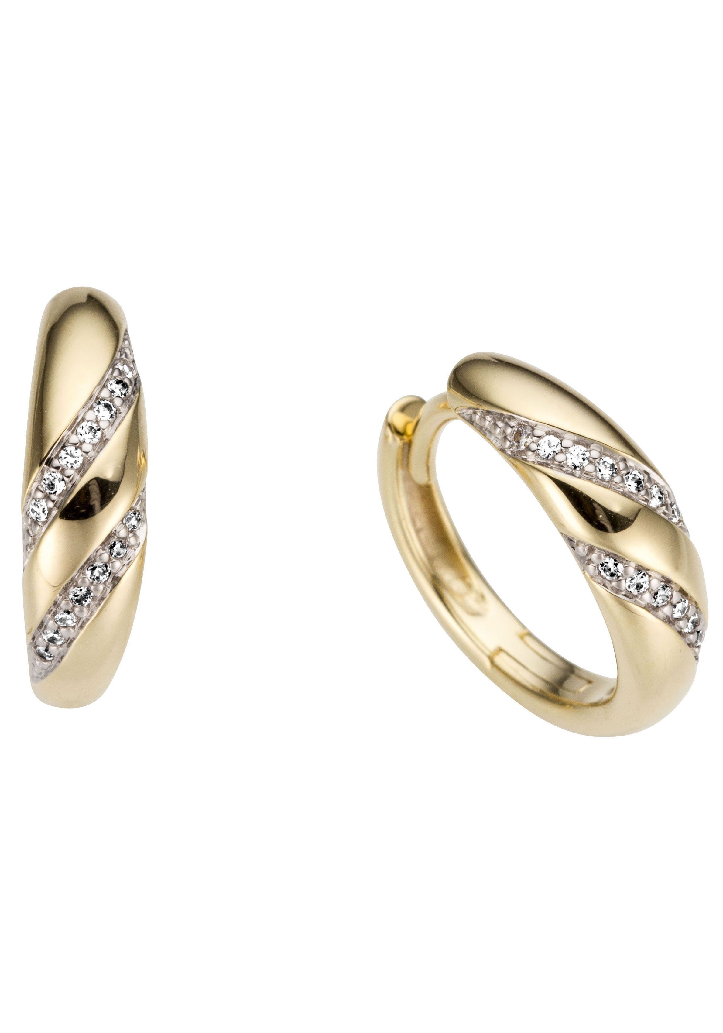 Firetti Paar Creolen Schmuck Geschenk Gold 585, Klassisch, tlw. rhodiniert, mit Brillant ...