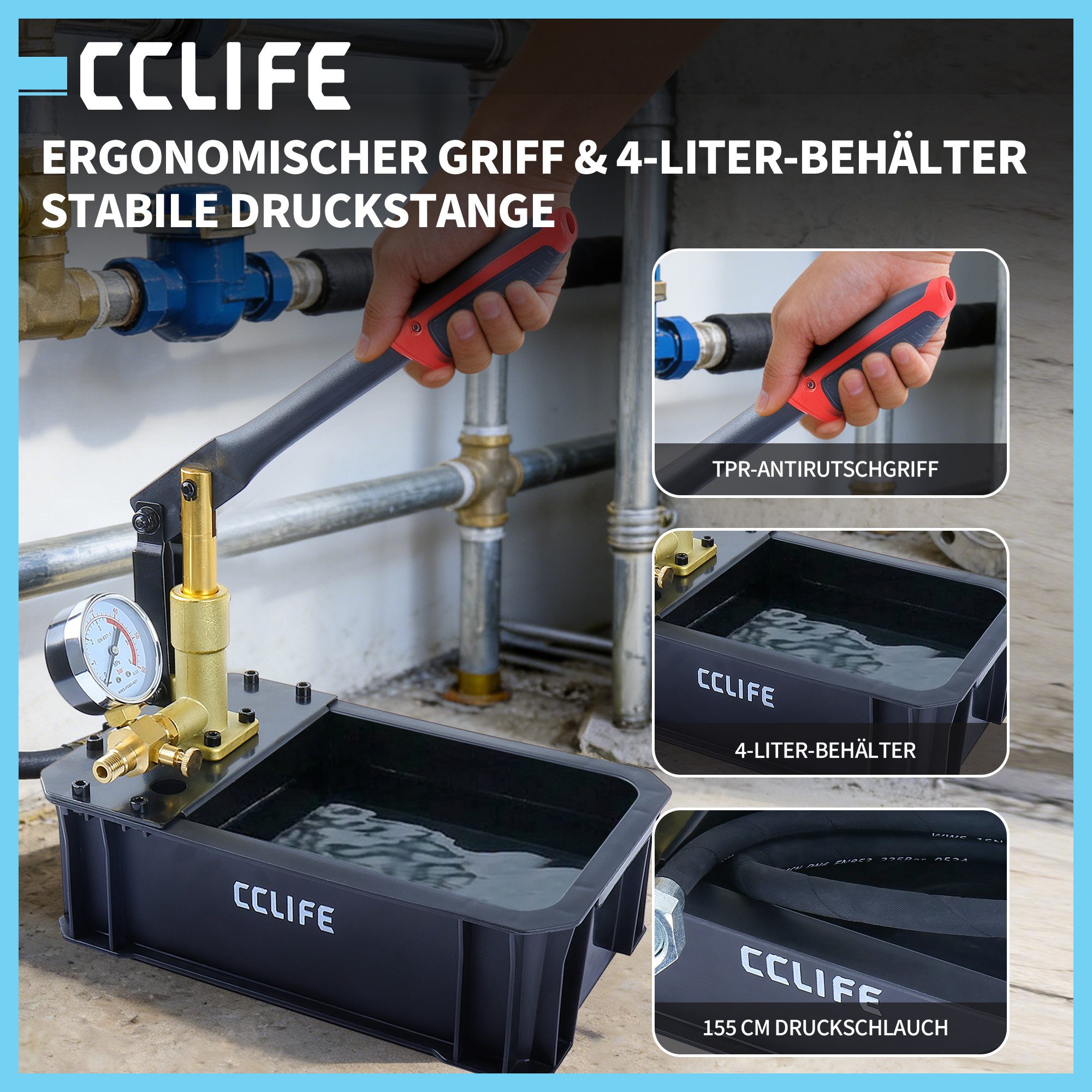 CCLIFE Handpumpe CCLIFE Manuelle Abdrueckpumpe 0 30Bar 4L Wassertank ...