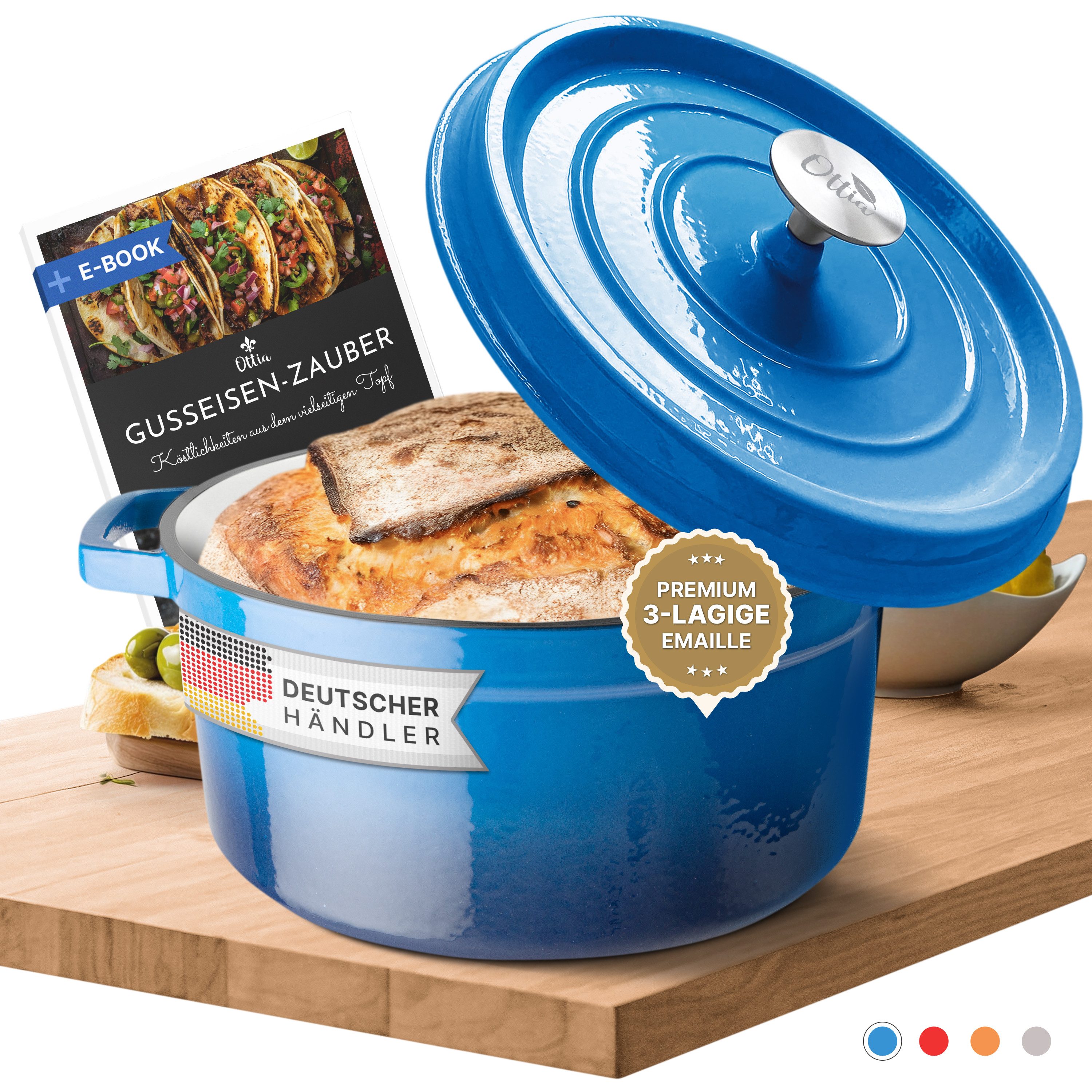 Ottia Schmortopf Mit Aromanoppen Dutch Oven Ø 22 Cm 3 Fach Emaille