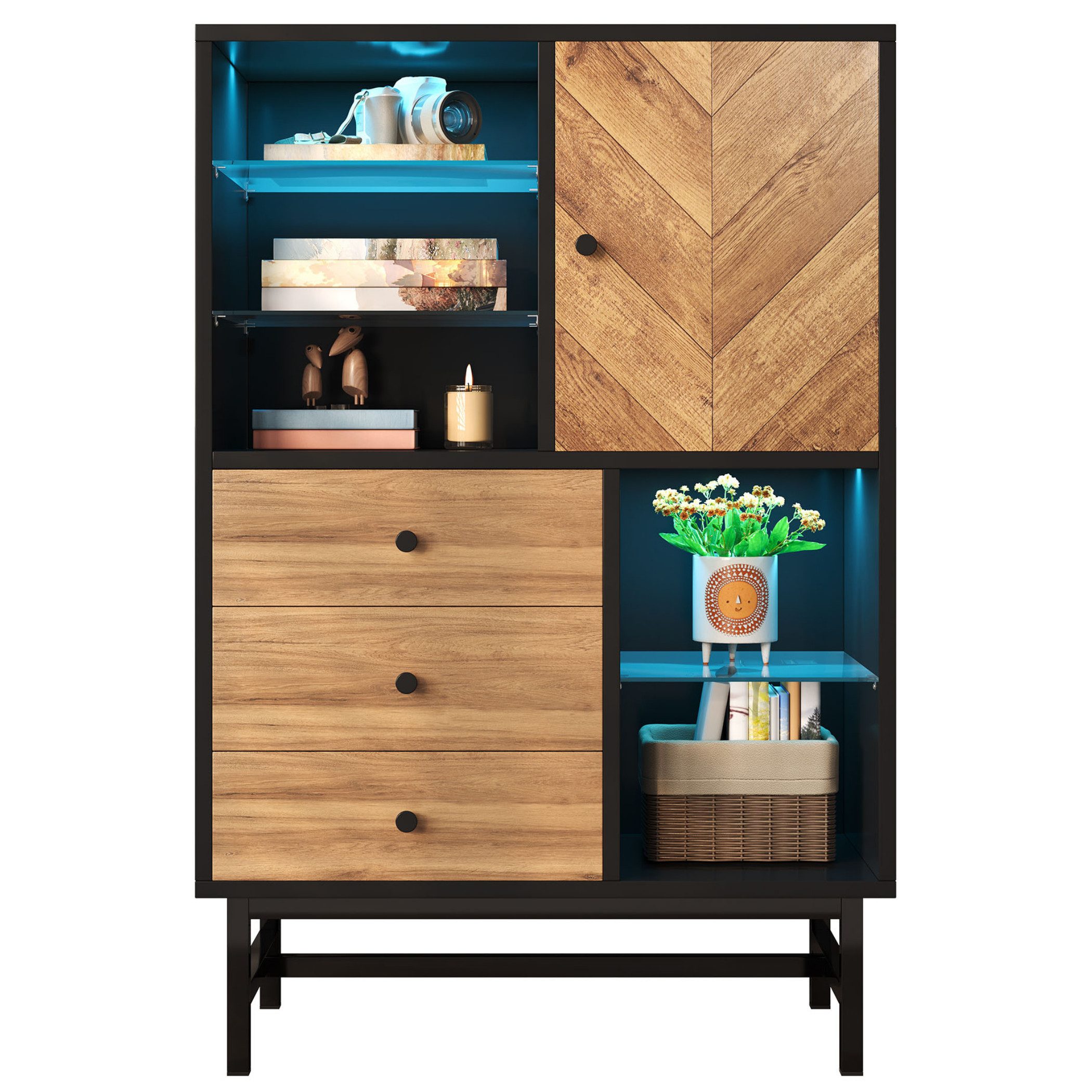 Seedwave Vitrine 12 Farbiger Led Vitrinenschrank Mehrzweckschrank Mit