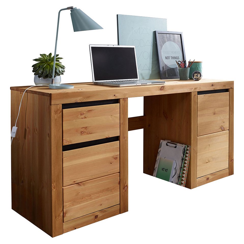 Lomadox Schreibtisch Wilson 69 In Eichefarbig Kiefer Massivholz