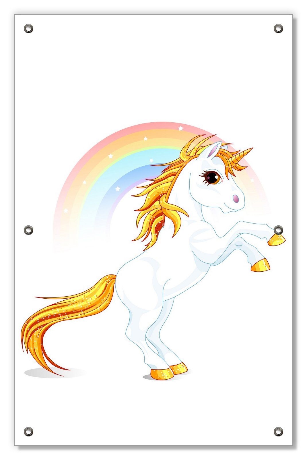 Wallario Sonnenschutz Weißes Einhorn Vor Einem Regenbogen Blickdicht
