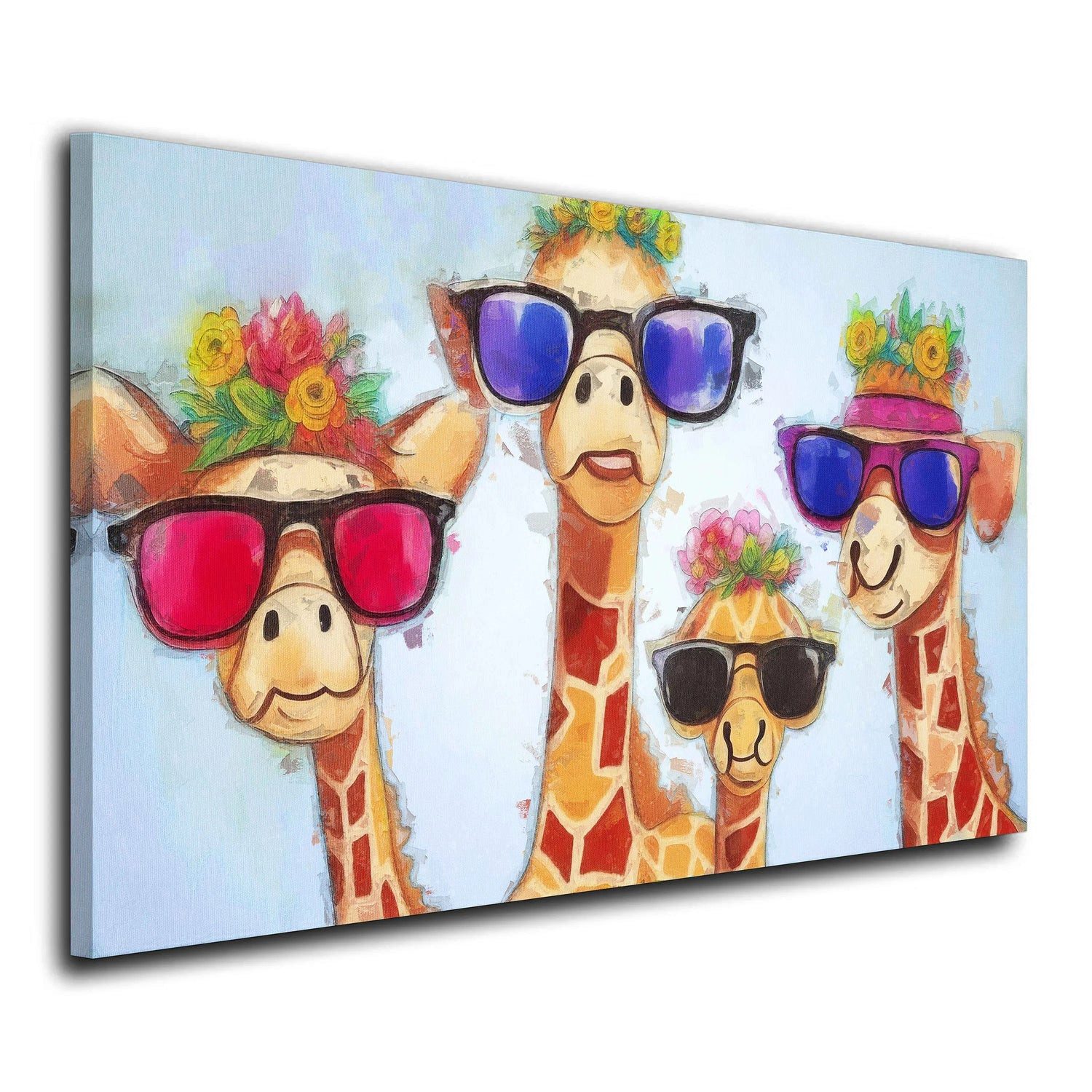 Artedinoi Leinwandbild Pop Art 4 Giraffen Colour Leinwandbild Wandbild