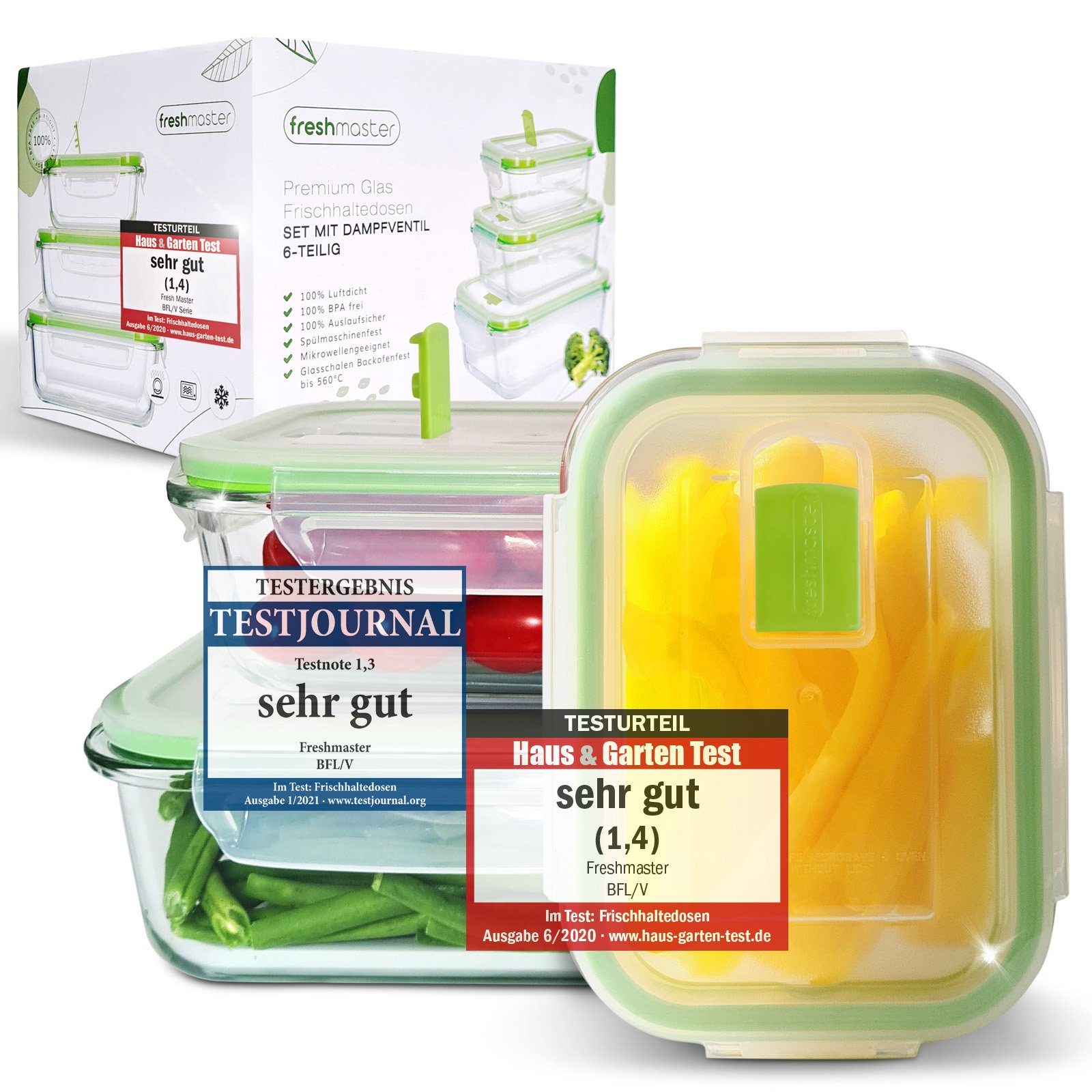 Fresh Master Frischhaltedose 6 Tlg Glas Vorratsdosen Set