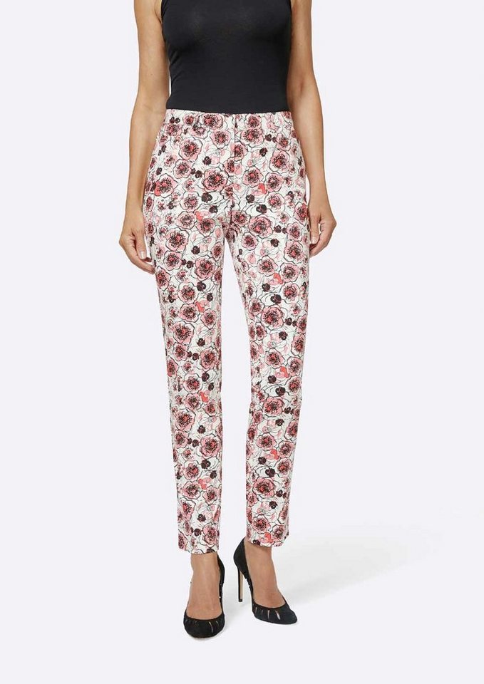 Creation L Stretch Hose Création L Damen Druck Stretchhose Weiß Apricot