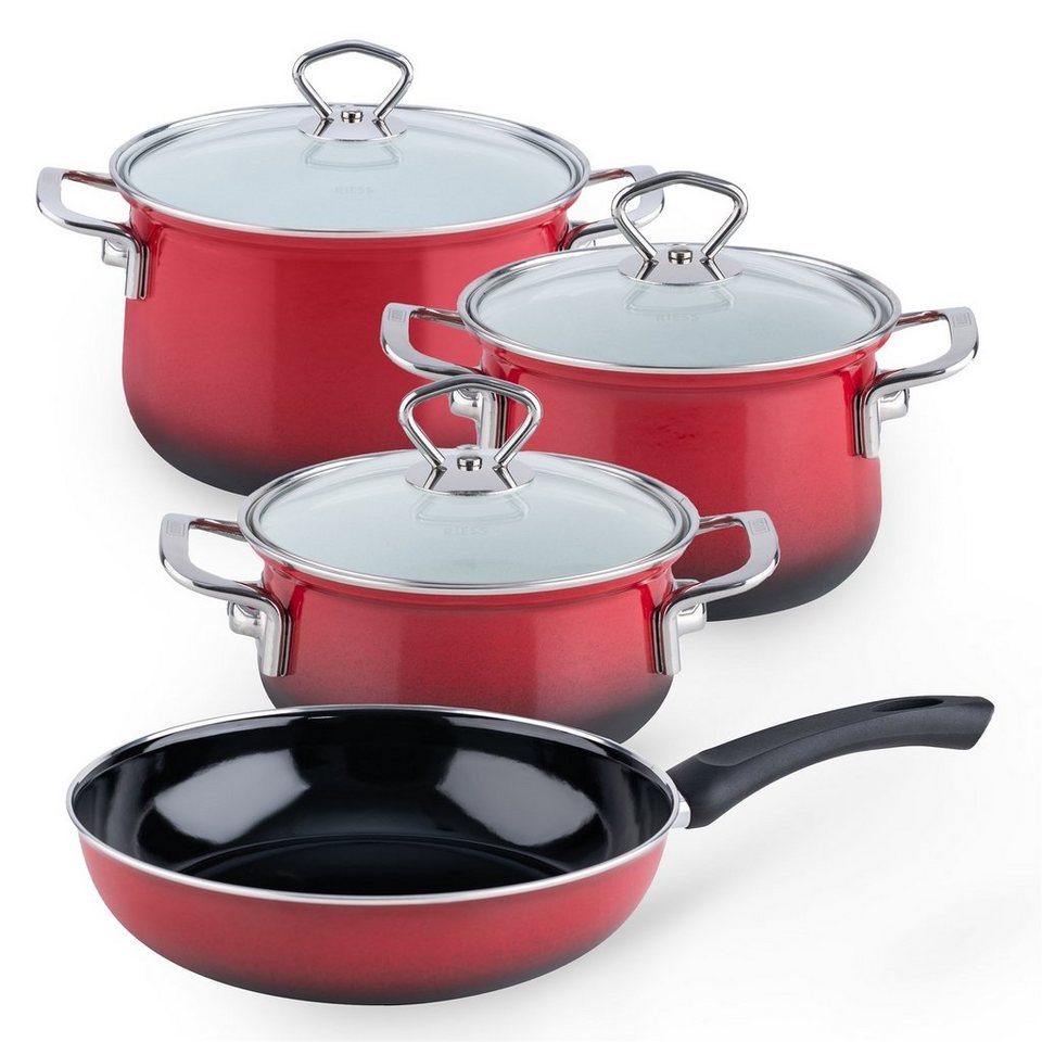 Riess Topf Set Topfset Starterset 4 Teilig Brombeer Emaille Set 4