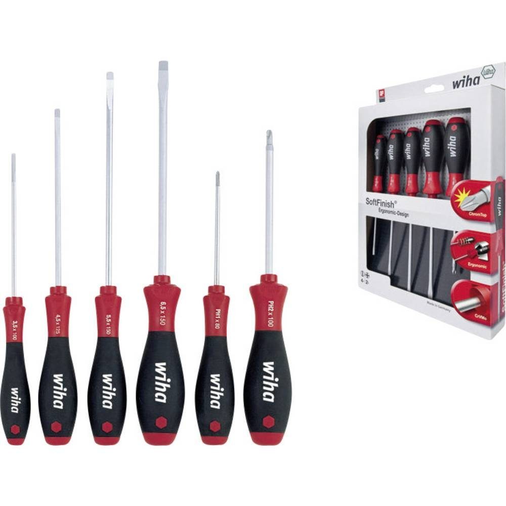 Wiha Schraubendreher Schraubendreher Set SoftFinish® Schlitz, Phillips, Mehrkomponentengriff