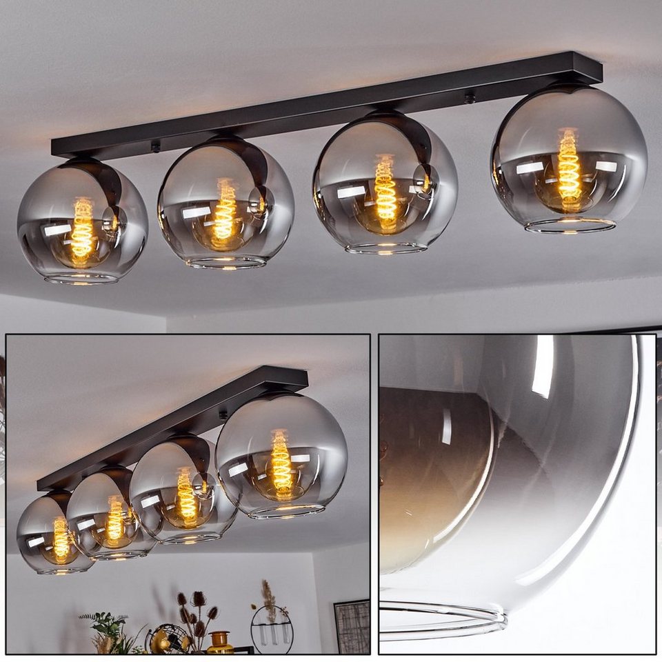 Hofstein Deckenleuchte Cesaro Deckenlampe Aus Metallglas In Schwarz
