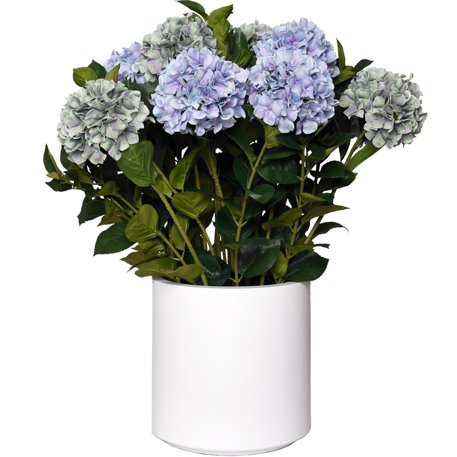 Kunstpflanze Kunstpflanze Hortensie Im Weißen Dekotopf Blau Grün