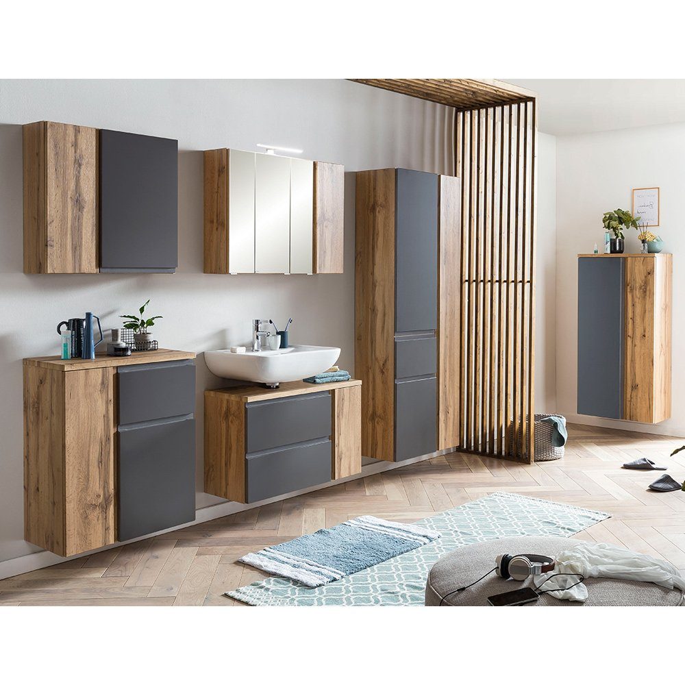 Lomadox Badmöbel Set Vasto 03 Grey Spar Set 6 St In Wotan Eiche Nb