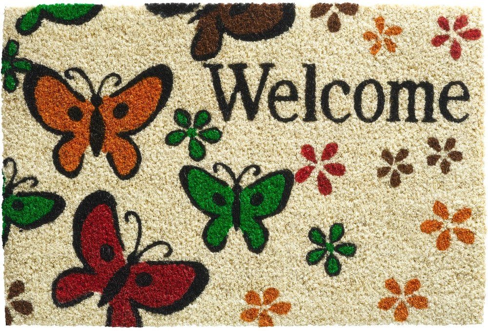 Fußmatte Kokosmatte Welcome Spruch Blumen Als Aussen Sauberlaufmatte