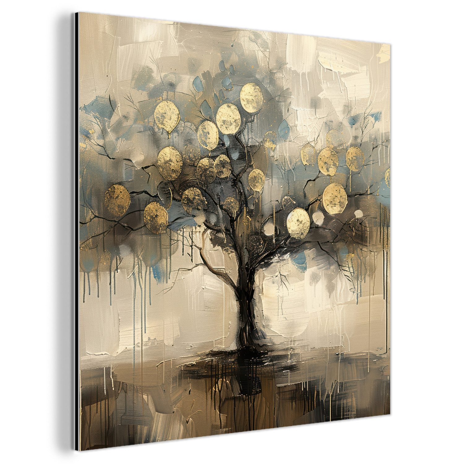Muchowow Metallbild Beige Abstrakt Baum Gold Inkl Aufhängung