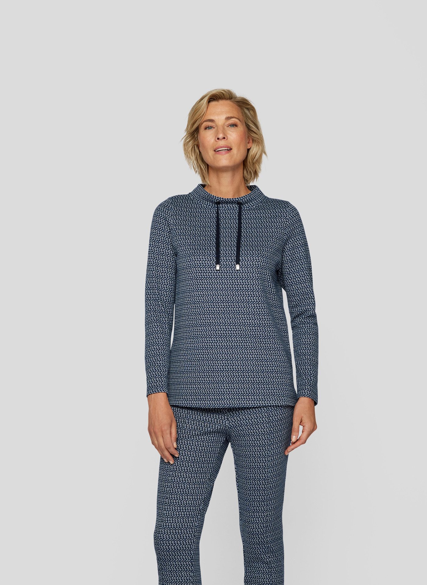 Rabe Langarmshirt Mit Allover Muster Und Stehkragen Materialmix Mit