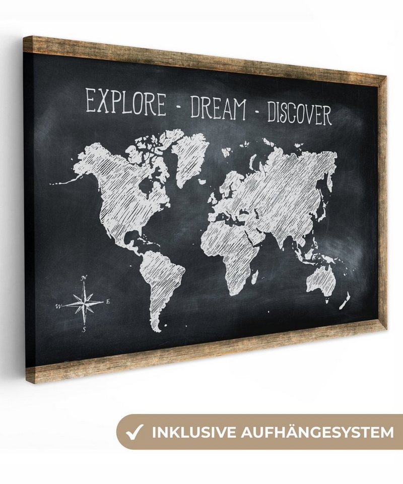 Onemillioncanvasses® Leinwandbild Weltkarte Kreidetafel Zitat 1