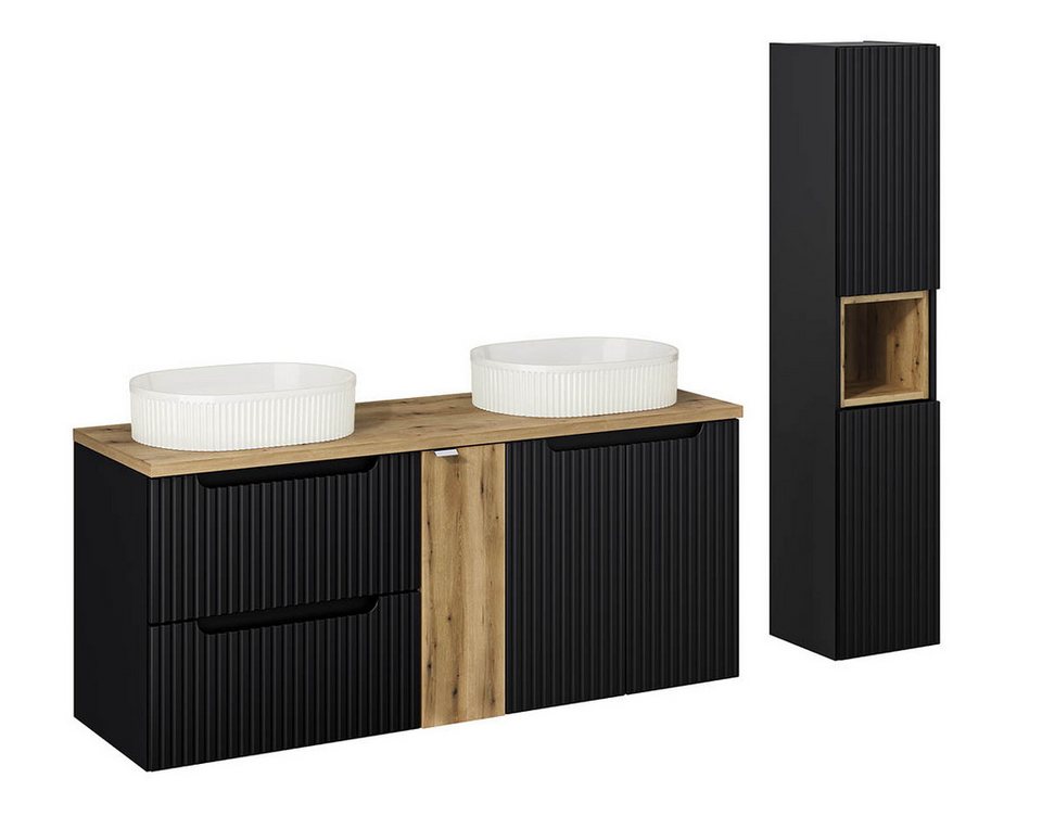 Einfachgutemoebel Waschtisch Set Bad Set Iluna Black 140cm Schub