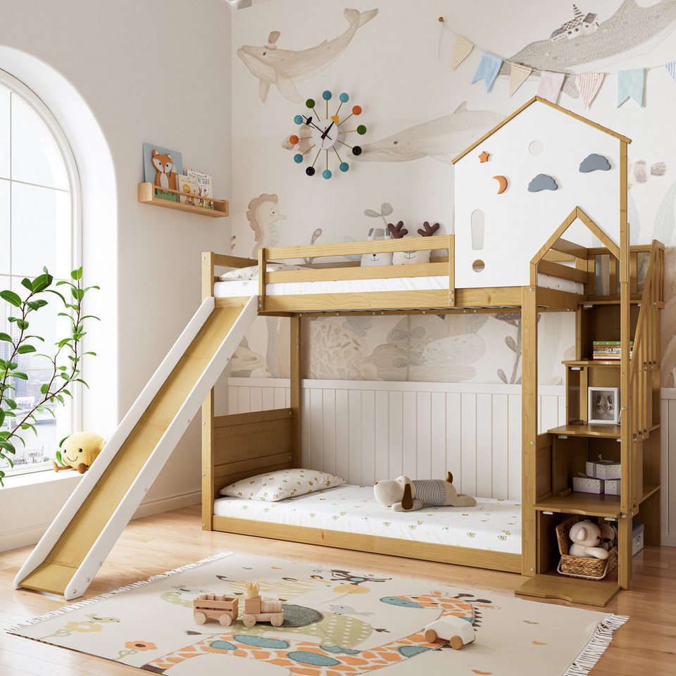 Modfu Kinderbett Hausbett Bett Etagenbett Stauraumbett Mit Ecktreppe