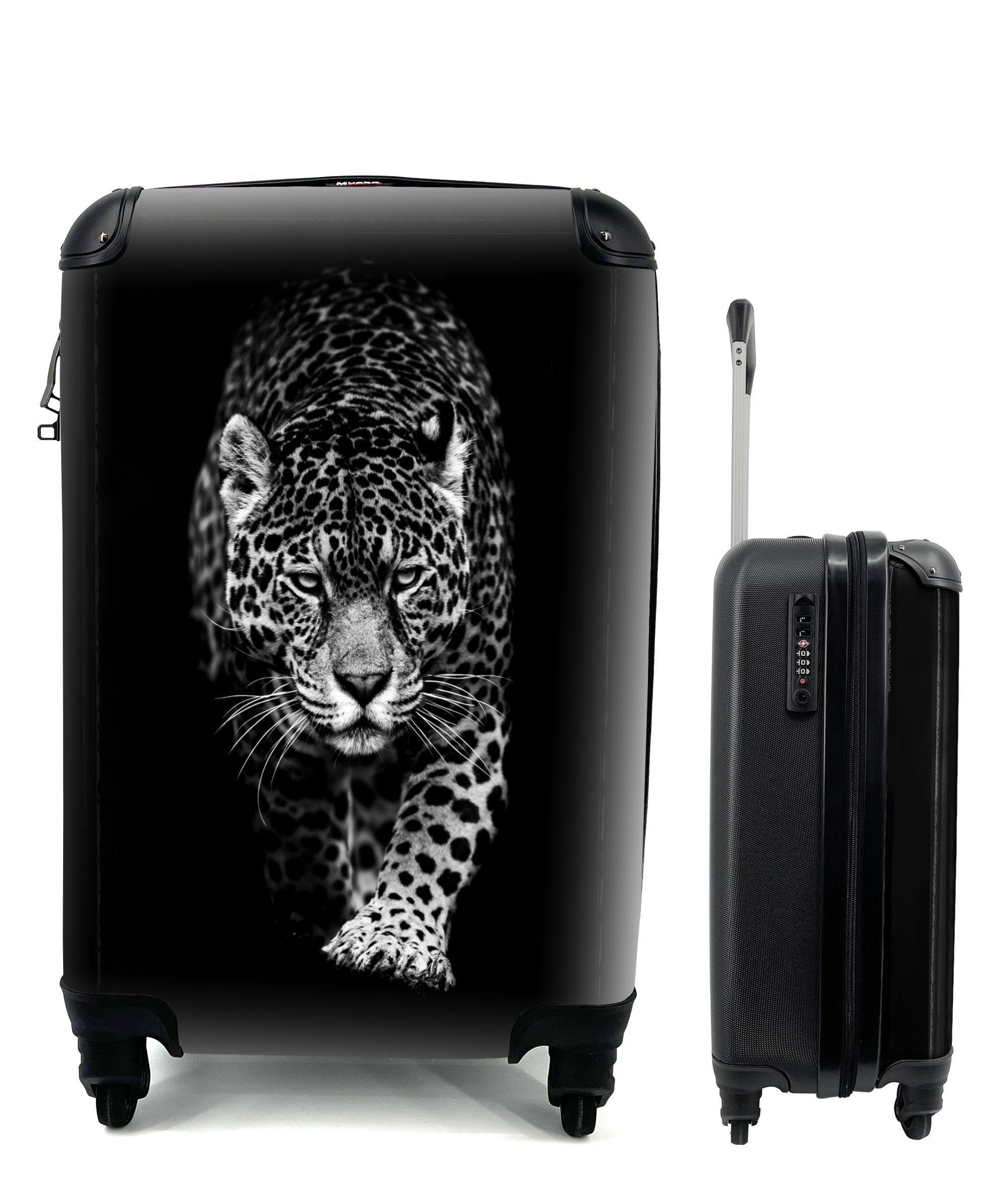 Muchowow Handgepäckkoffer Tiere Schwarz Leopard Weiß Wild 4