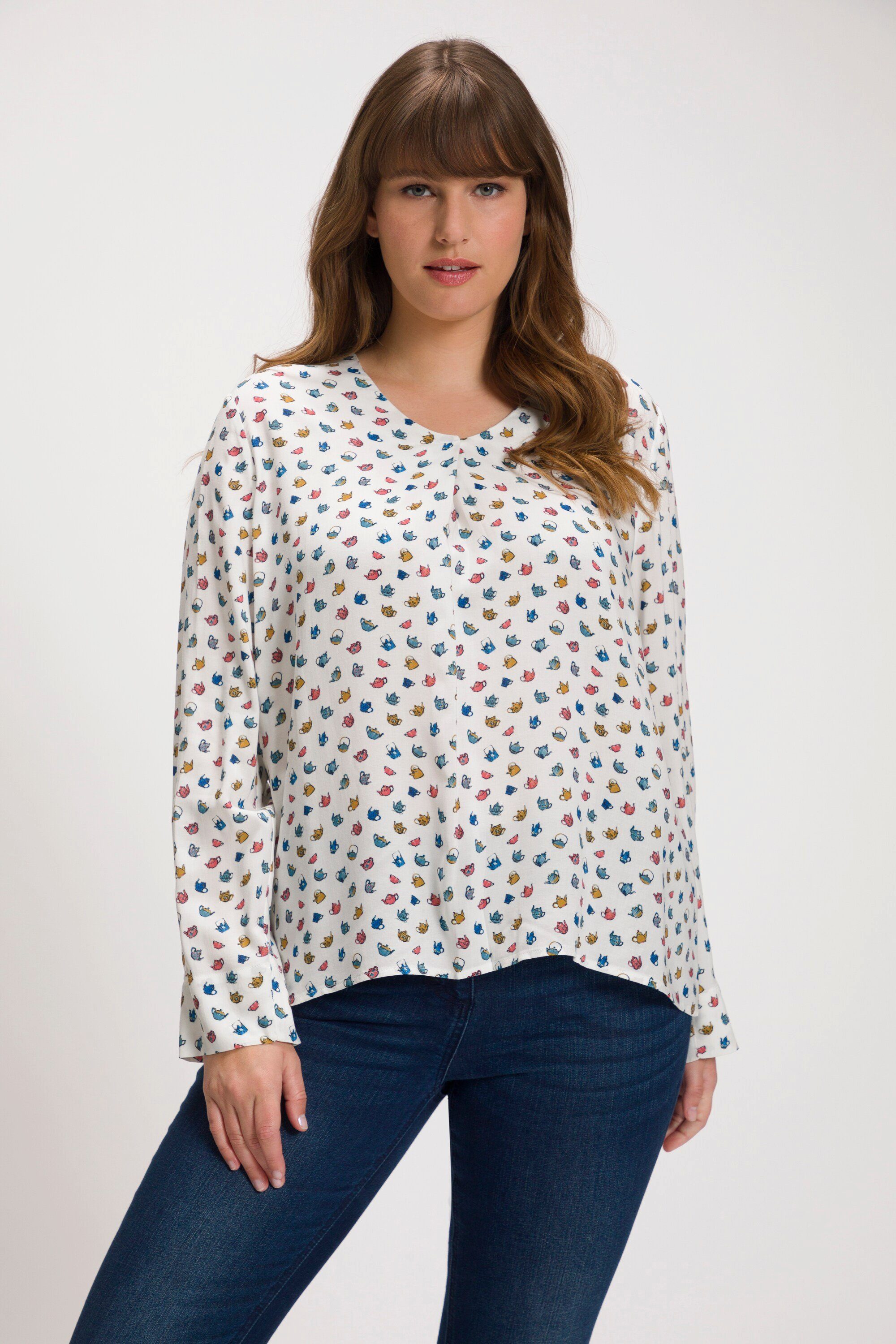 Ulla Popken Longbluse Bluse Regular Fit V Ausschnitt Langarm Otto
